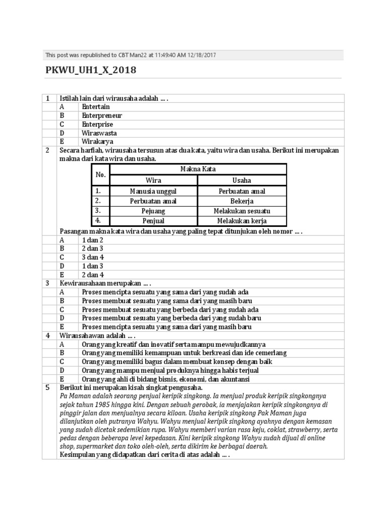 Soal ph1 Pkwu | PDF | Karier & Perkembangan