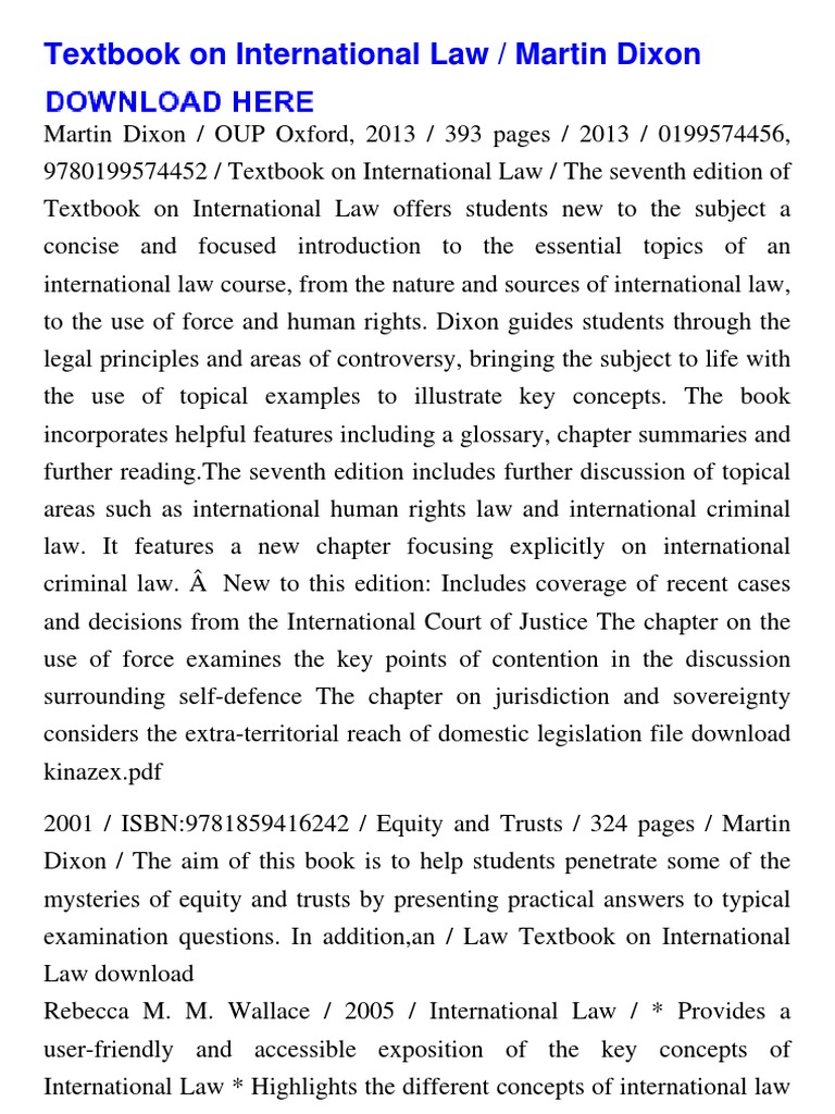 Textbook On International Law / Martin Dixon | PDF | Textbook ...