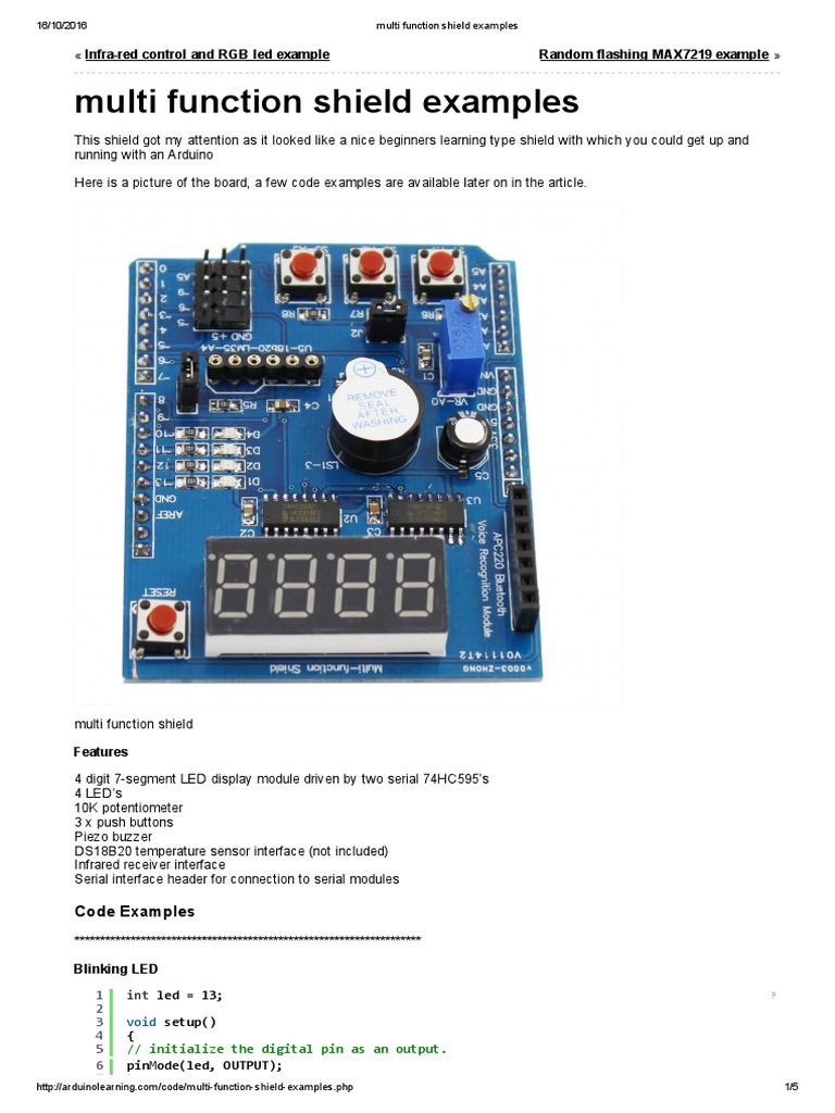 Multi Function Shield Examples | PDF | Arduino | Digital Electronics