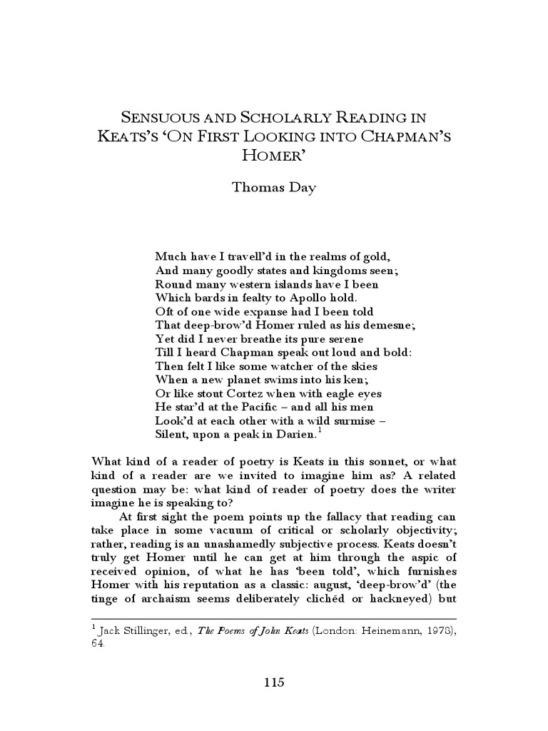 Keats's Sensuous Reading in Chapman's Homer | PDF | John Keats | Feudalism