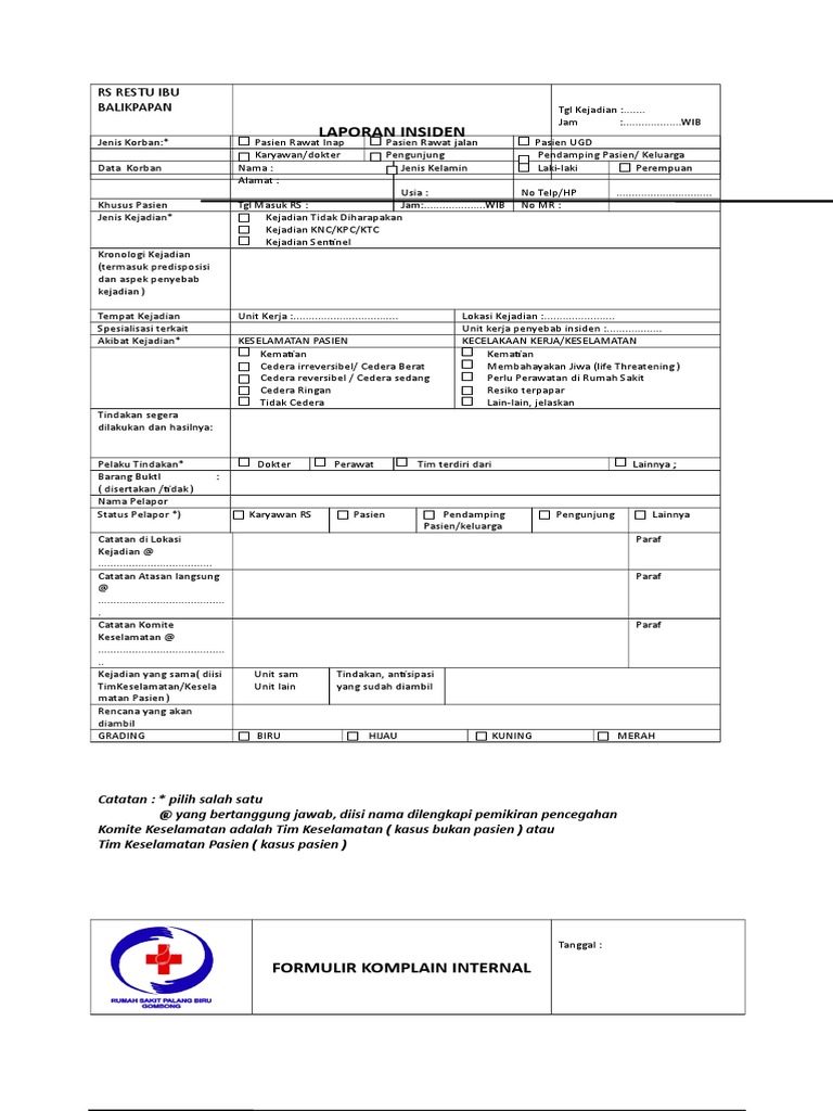 Form Lap Insiden Dan Komplain Internal | PDF