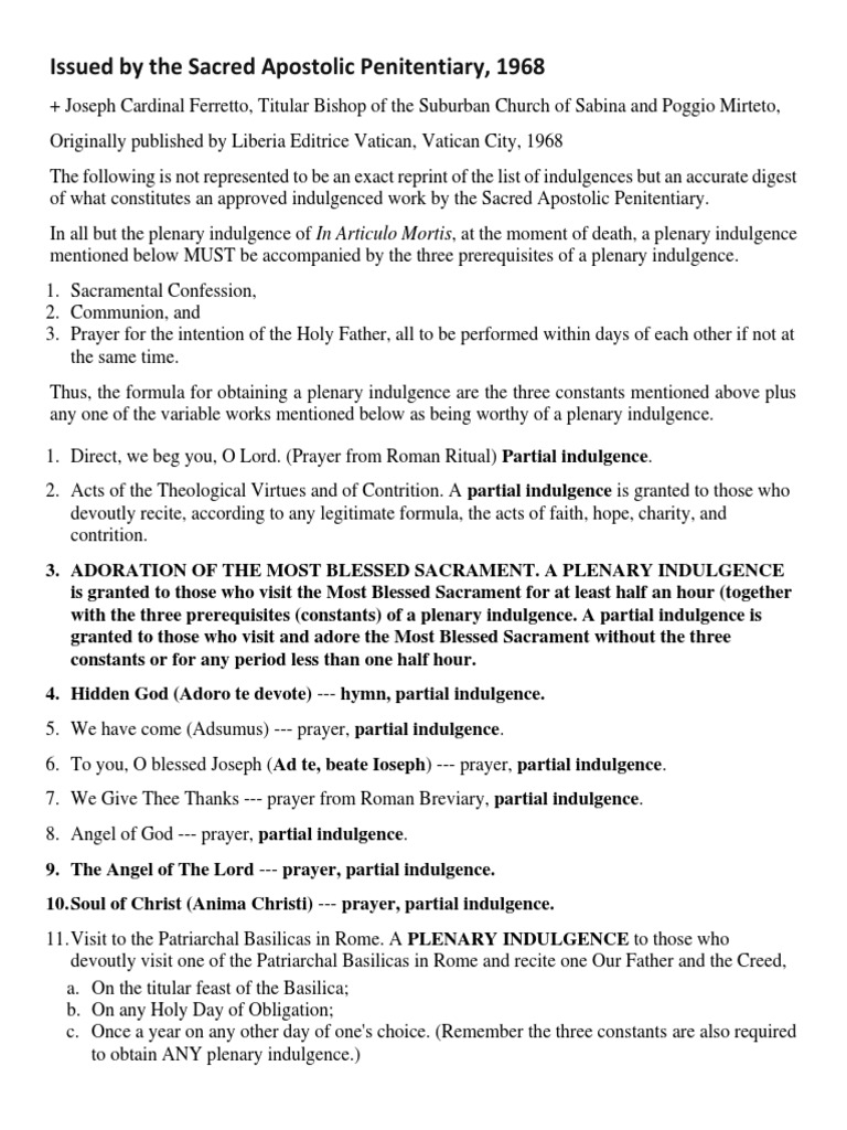 List of Plenary Indulgences As of 1968 | Download Free PDF | Indulgence ...