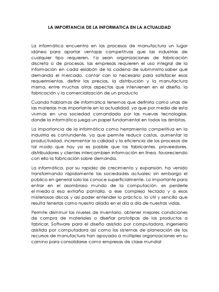 Importancia de La Informatica | PDF | Informática | Diseño