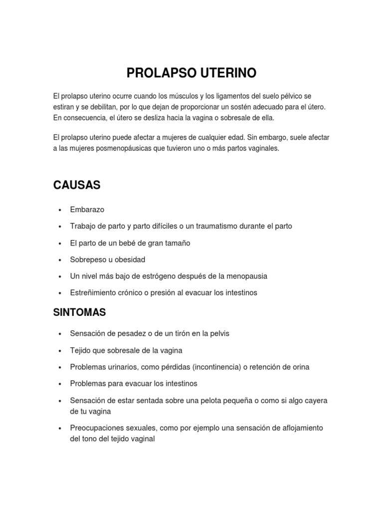 Prolapso Uterino: Causas y Prevención | PDF | Vagina | Parto