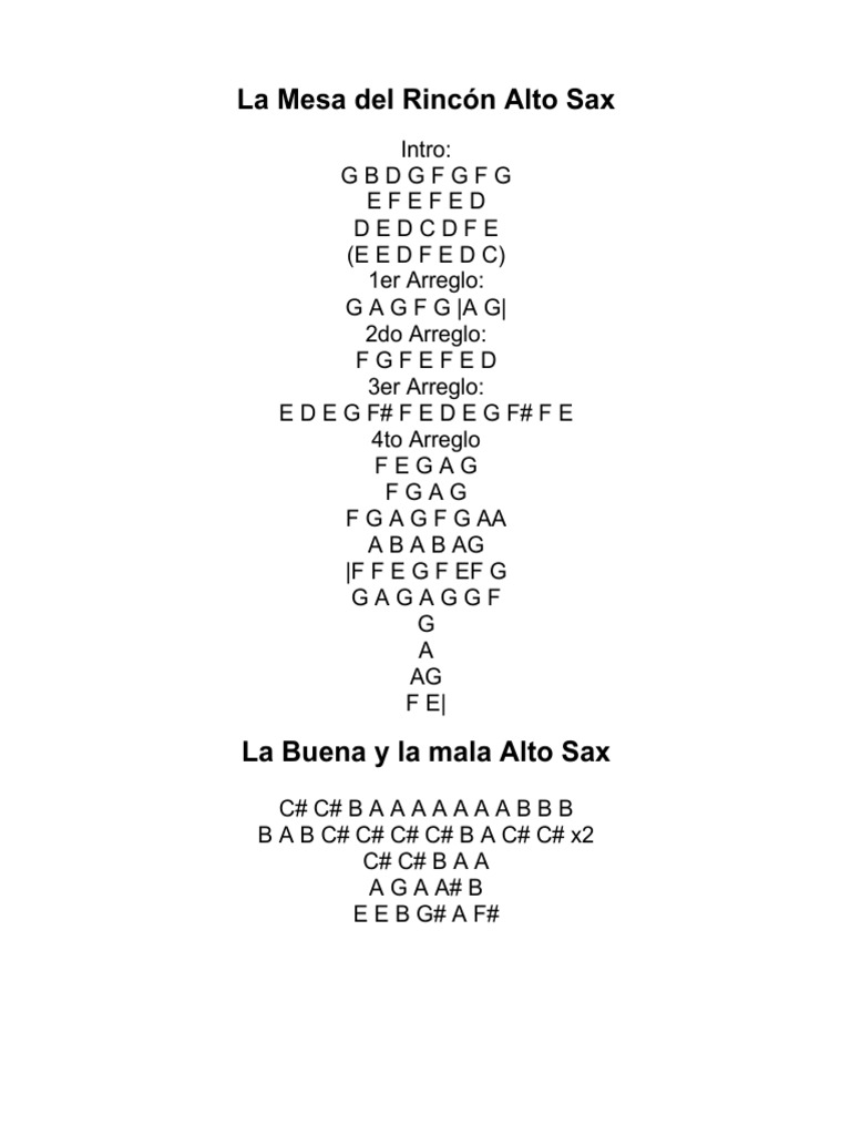 Acordes y Notas para Saxofón Norteño | PDF