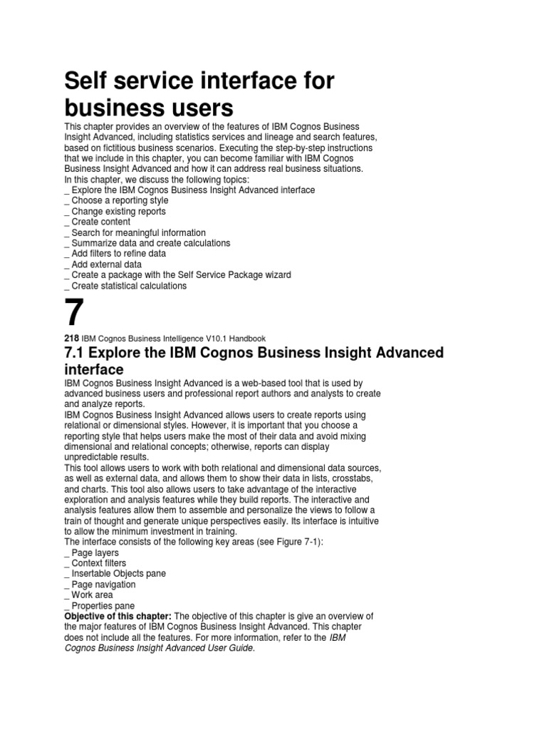 Self Service Interface For Business Users: 7.1 Explore The IBM Cognos ...