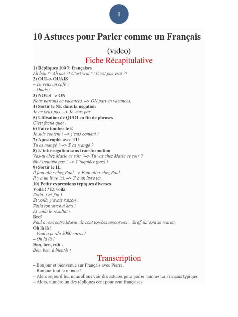 Astuces pour Parler Comme un Français | PDF | Langue française | Verbe