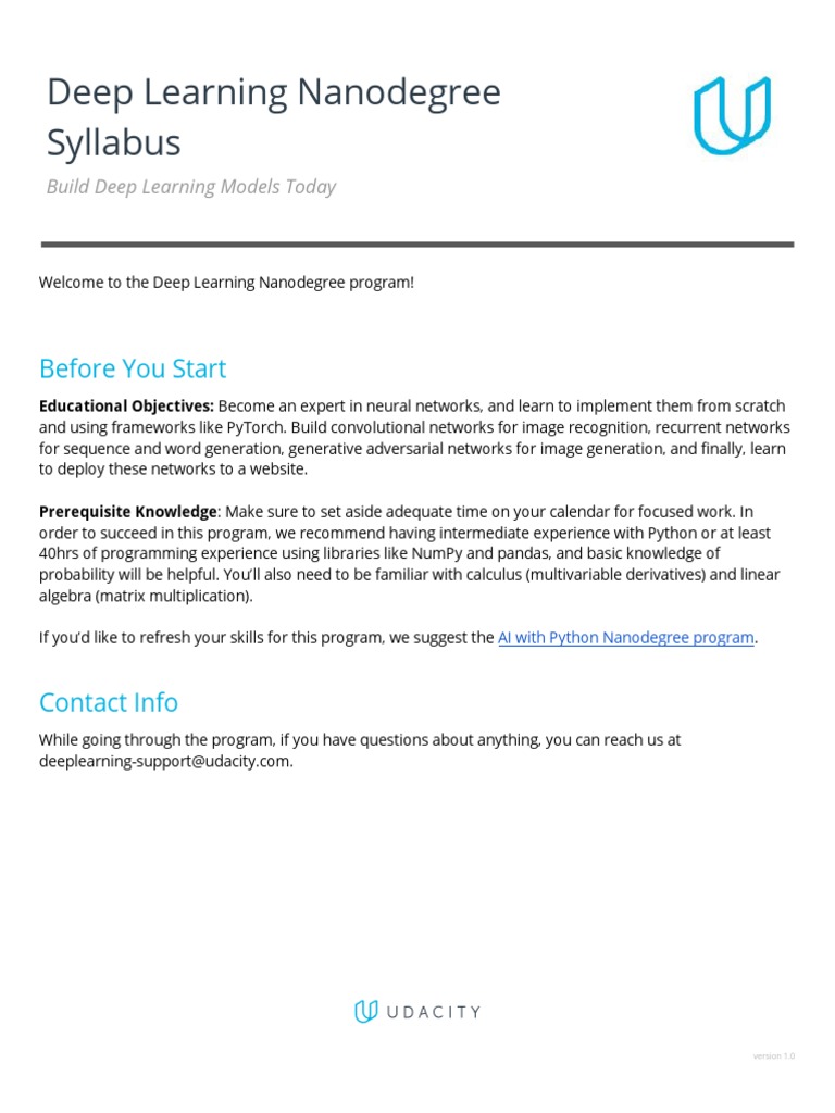 Deep Learning Nanodegree Syllabus 8-15 | PDF | Artificial Neural ...