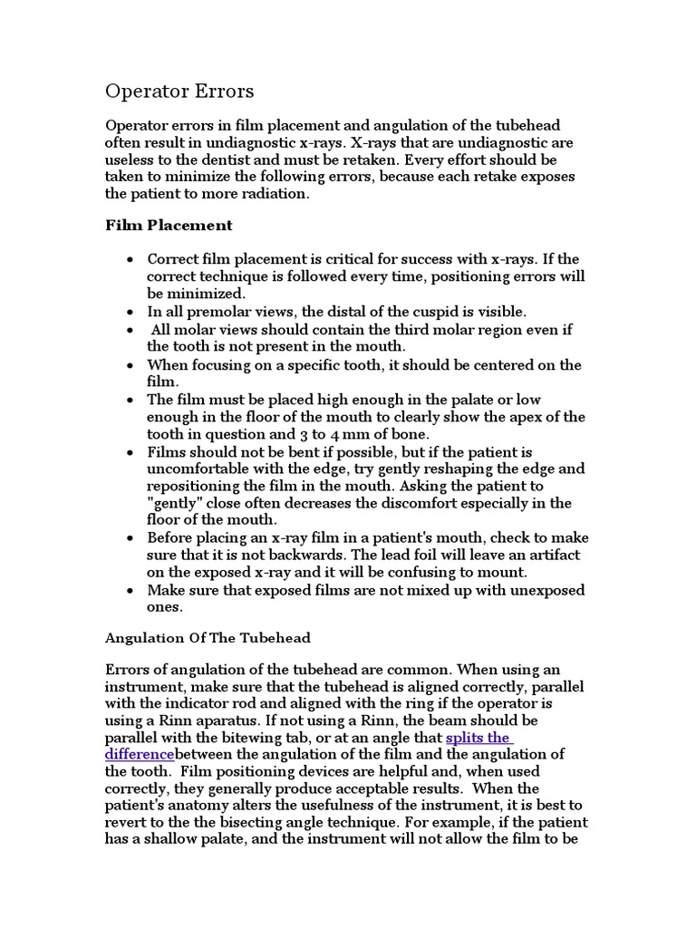 Operator Errors | PDF | Mouth | Dentistry