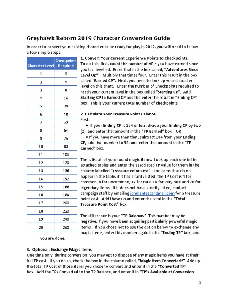 Greyhawk Reborn 2019 Character Conversion Guide: Character Level ...