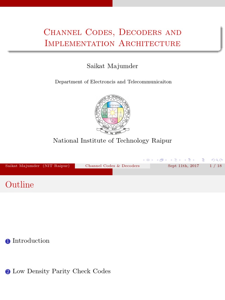 Channel Codes, Decoders and Implementation Architecture: Saikat Majumder | PDF | Low Density ...