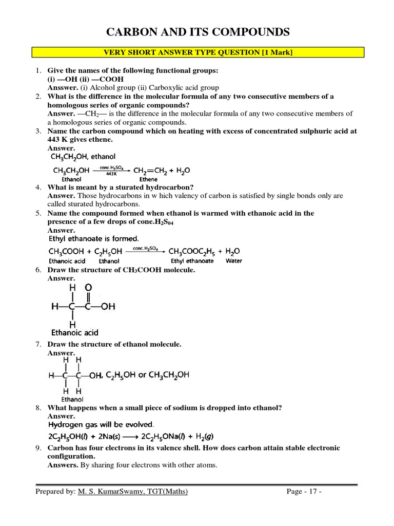 Carbon and It's Compounds Theory and Worksheet Class 10 | PDF | Acetic Acid | Ethanol