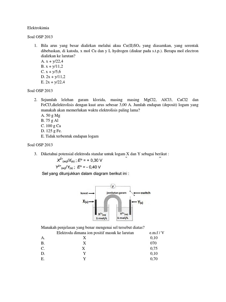 Soal Elektrokimia | PDF | Metode & Bahan Ajar | Teknologi & Rekayasa
