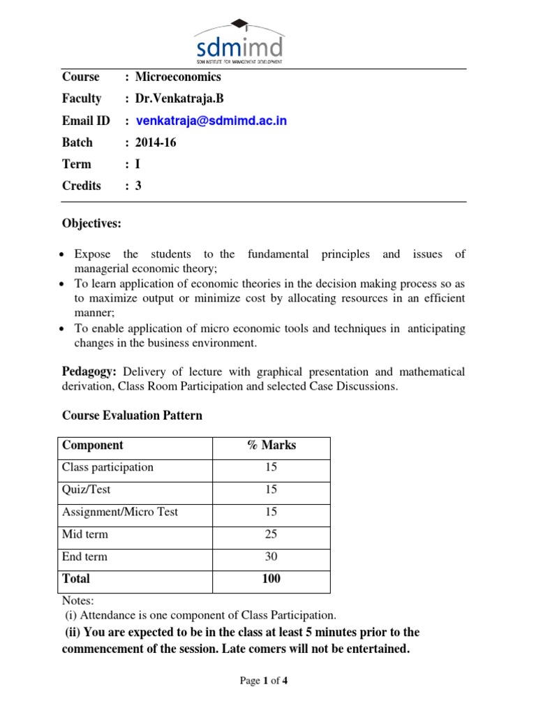 Micro Eco-Course Outline | PDF | Demand | Economics