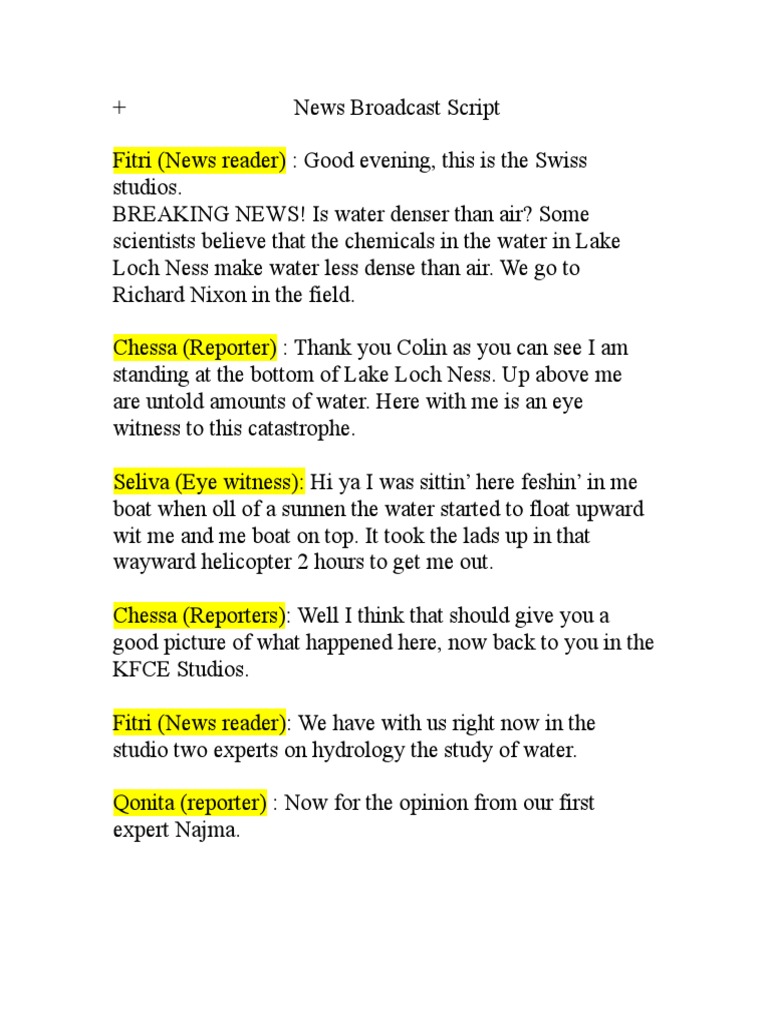 News Broadcast Script | PDF