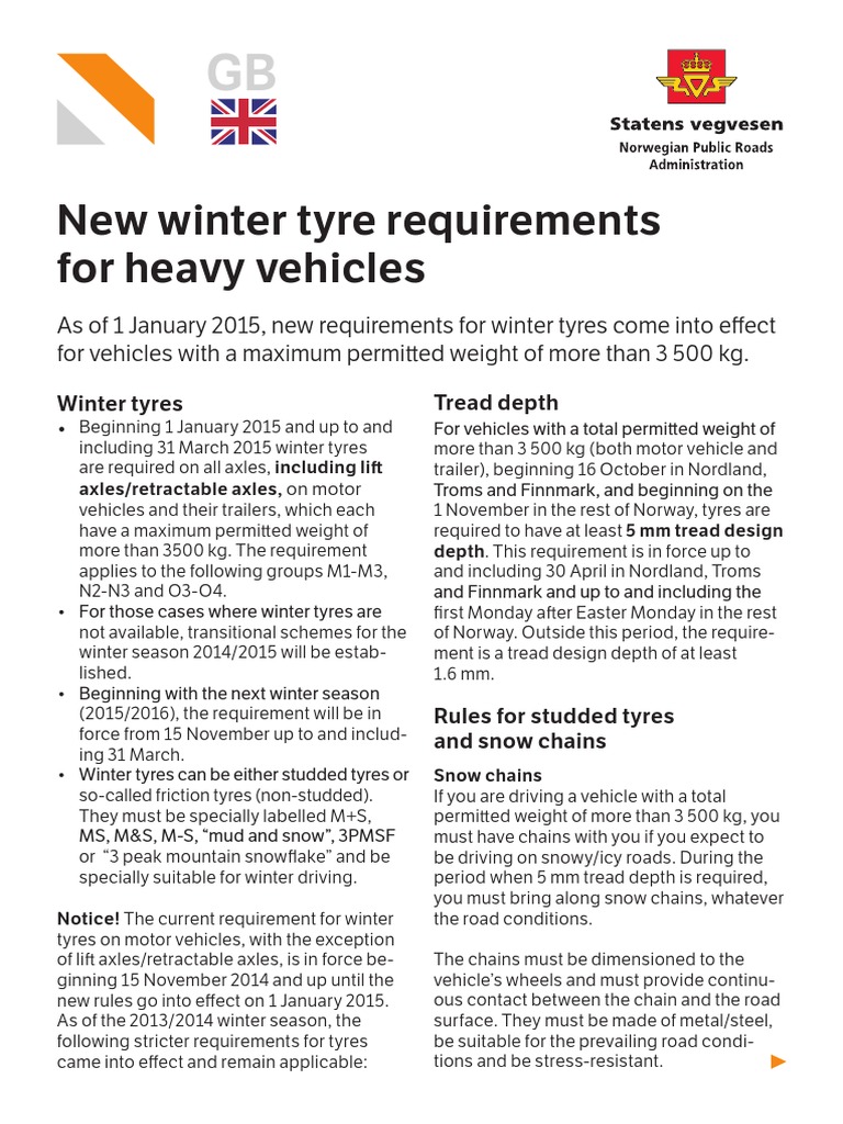 New Winter Tyre Requirements For Heavy Vehicles | PDF | Tire | Wheeled ...
