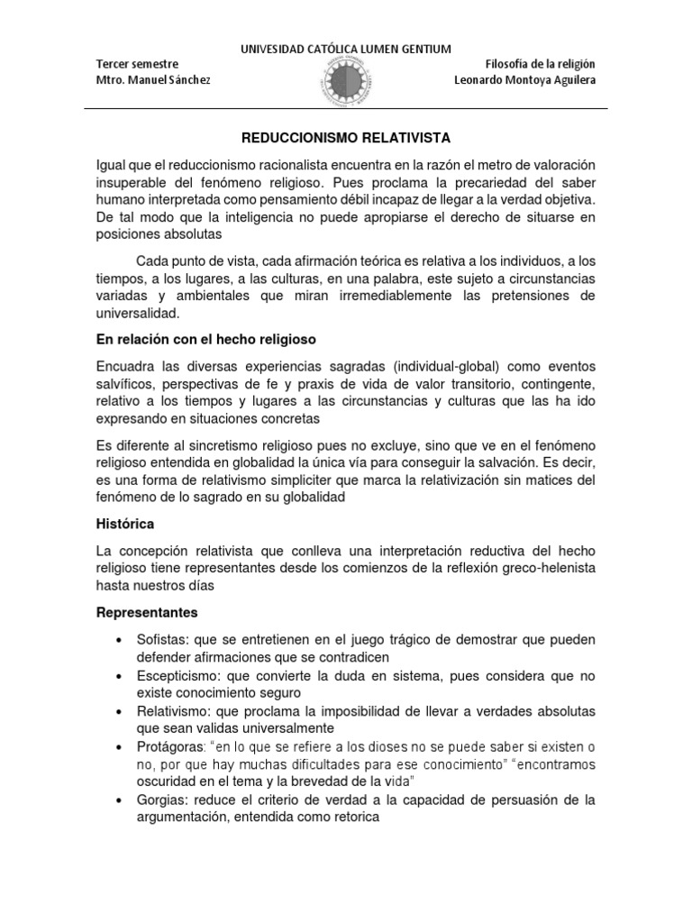 Reduccionimos Relativista | PDF | Relativismo | Verdad