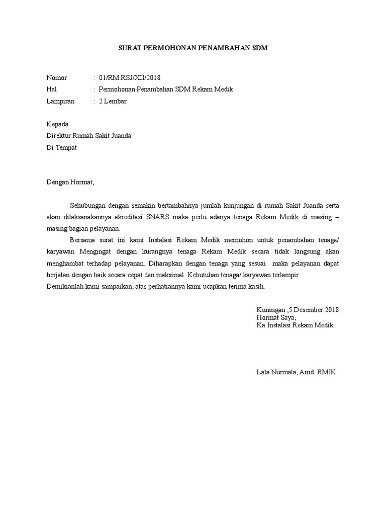 Surat Permohonan Penambahan SDM | PDF