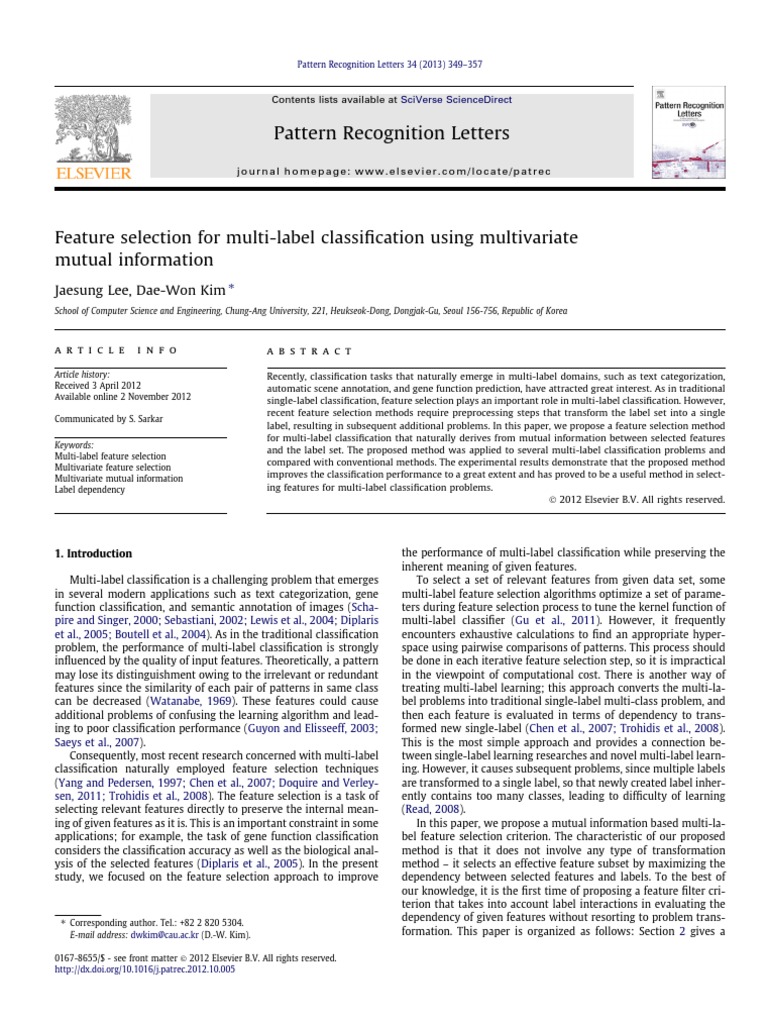 Pattern Recognition Letters: Jaesung Lee, Dae-Won Kim | PDF ...