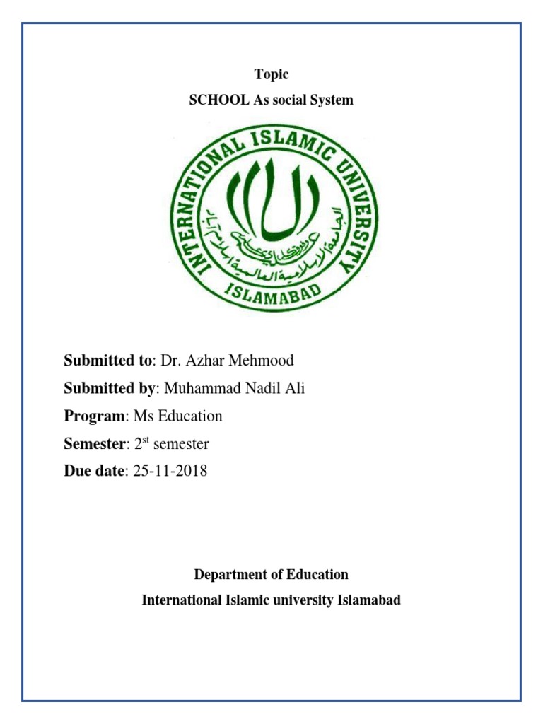 Submitted To: Dr. Azhar Mehmood Submitted By: Muhammad Nadil Ali Program: Ms Education Semester ...