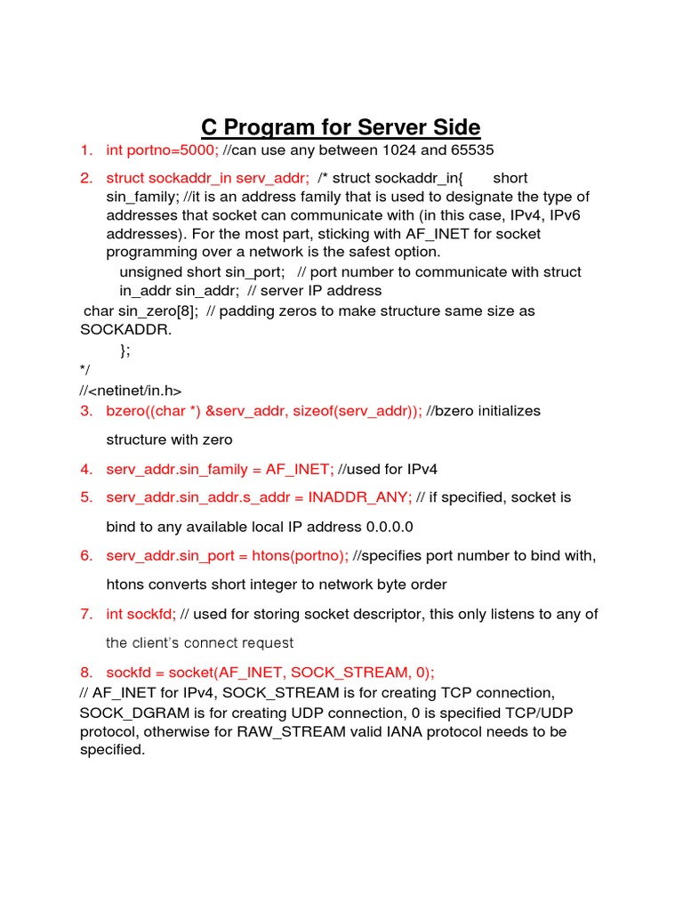 C Program For Server Side | PDF | Port (Computer Networking) | Computer ...