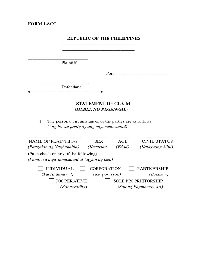 Form 1-SCC Small Claims Form PDF | PDF | Law