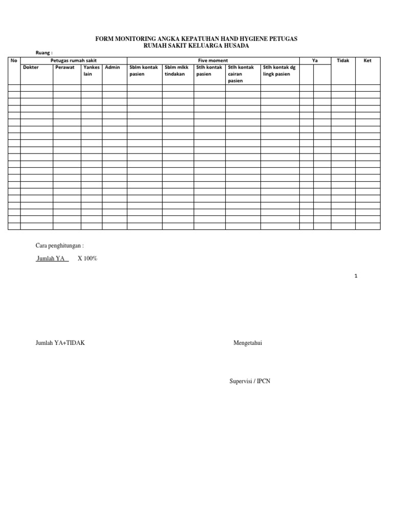 15 Form Monitoring Angka Kepatuhan Hand Hygiene Petugas | PDF