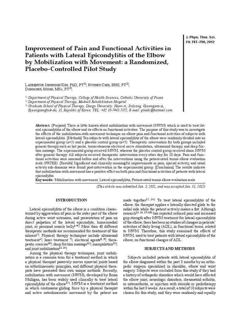 Improve of Pain and Fxonal LE With MWM | PDF | Physical Therapy | Elbow