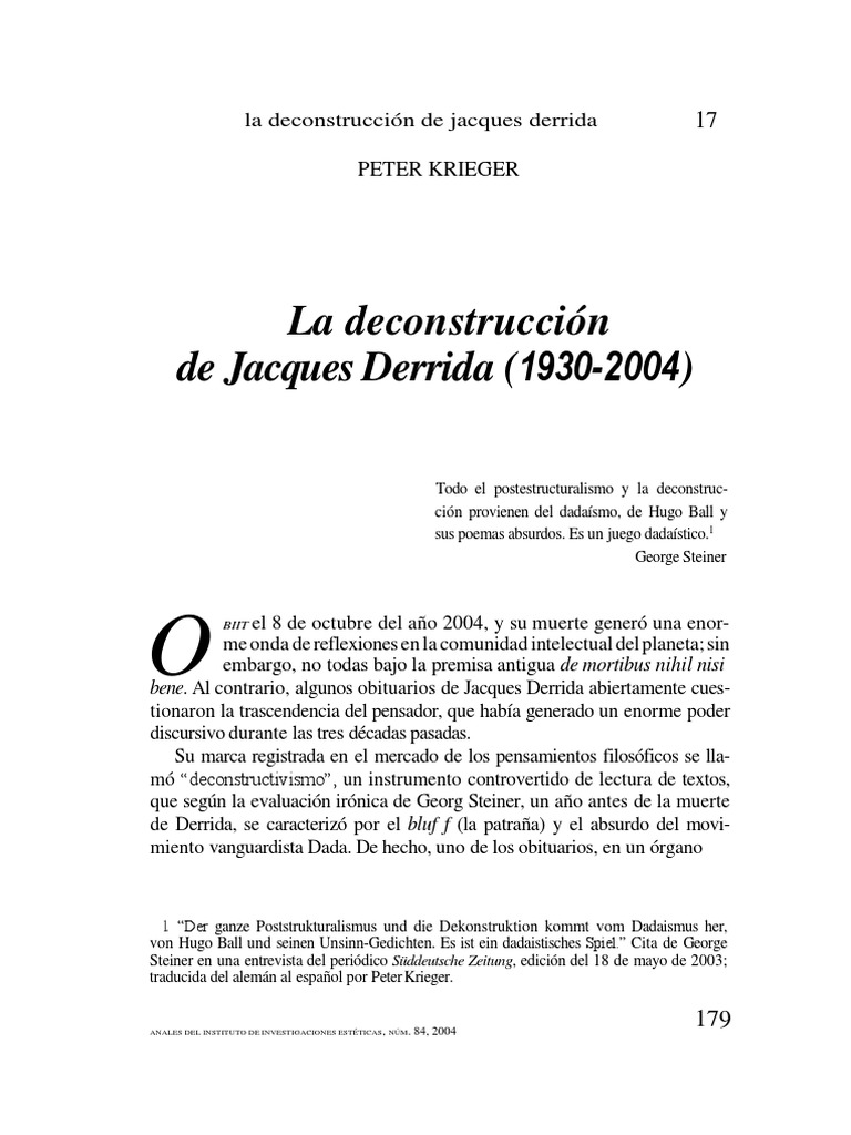 La Deconstrucción de Jacques Derrida | PDF | Jacques Derrida | Deconstruccion