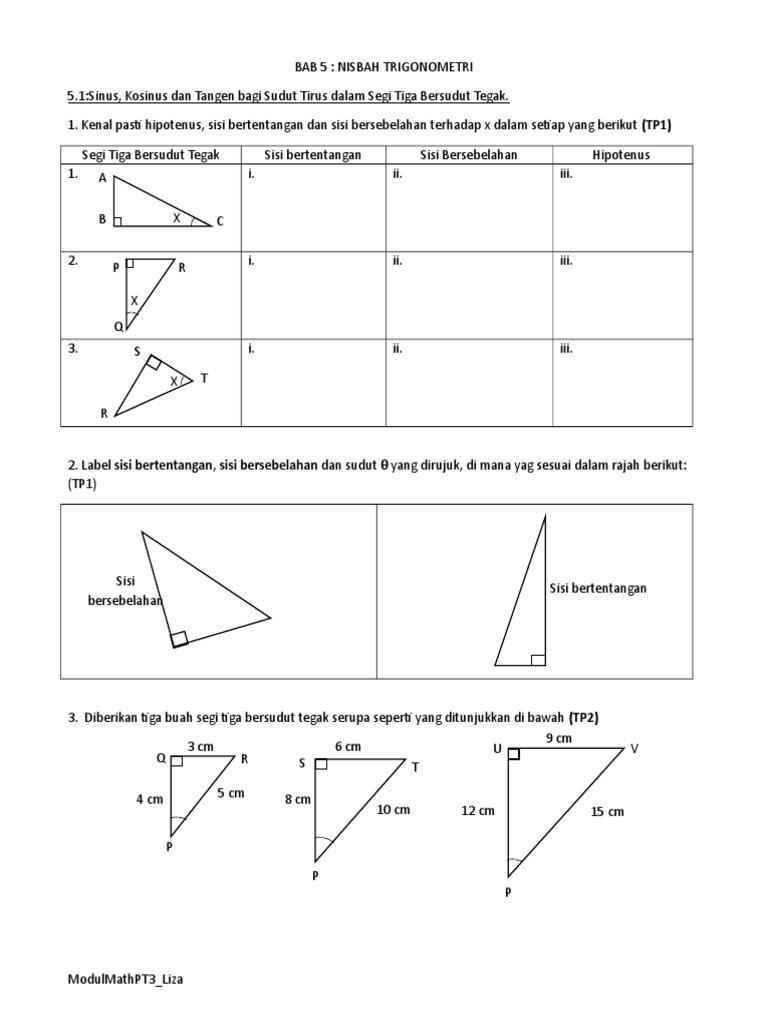 Latihan Nisbah Trigonometri Tingkatan 3 | PDF