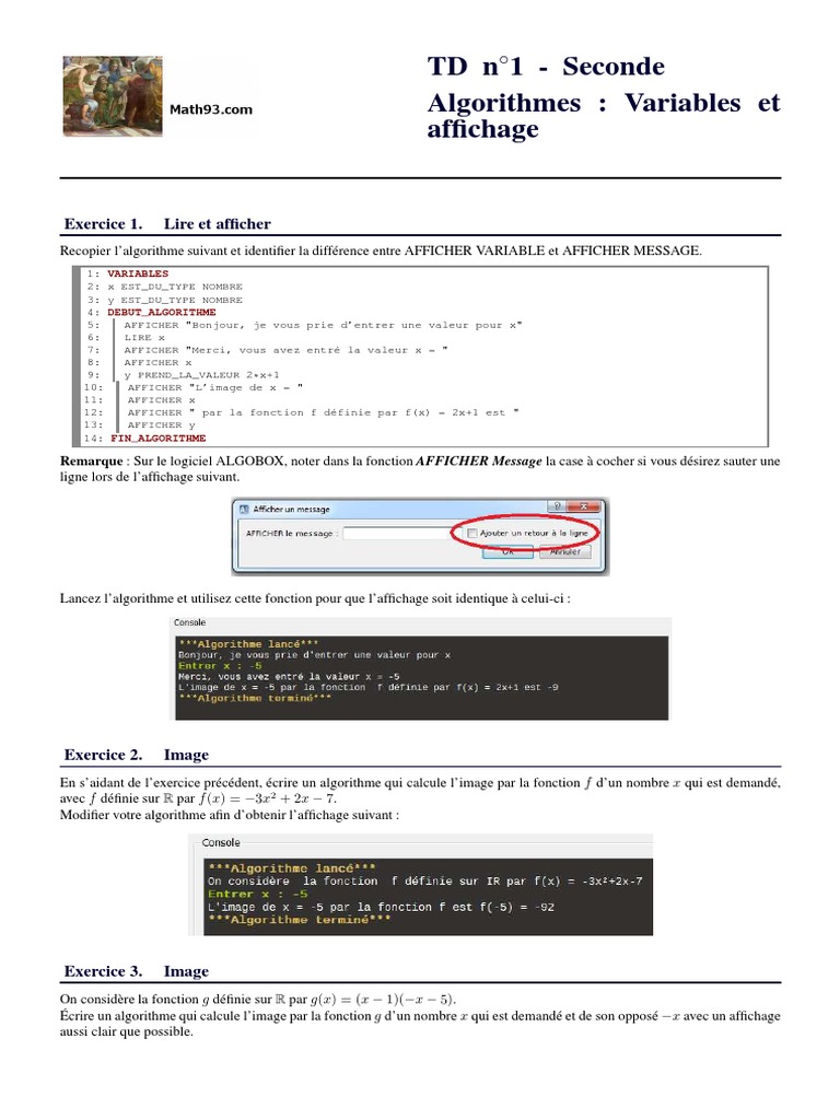 TP1 Initiation - L-Algorithmique CORRECTION | PDF | Enseignement des ...