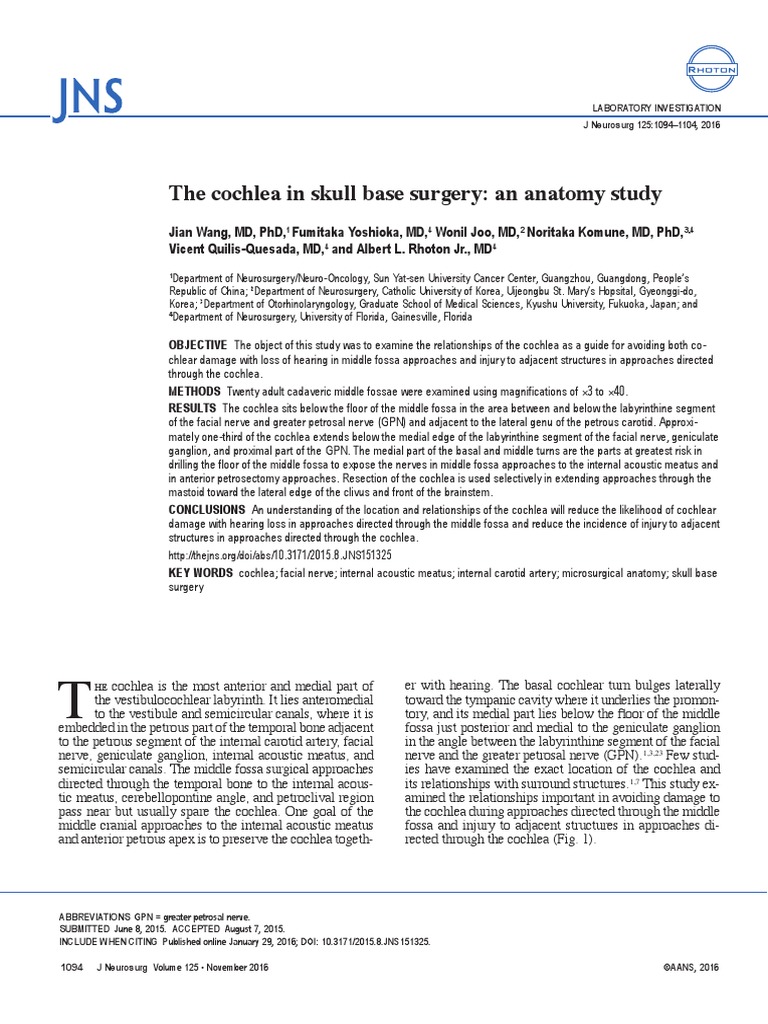 The Cochlea in Skull Base Surgery: An Anatomy Study | PDF | Science ...