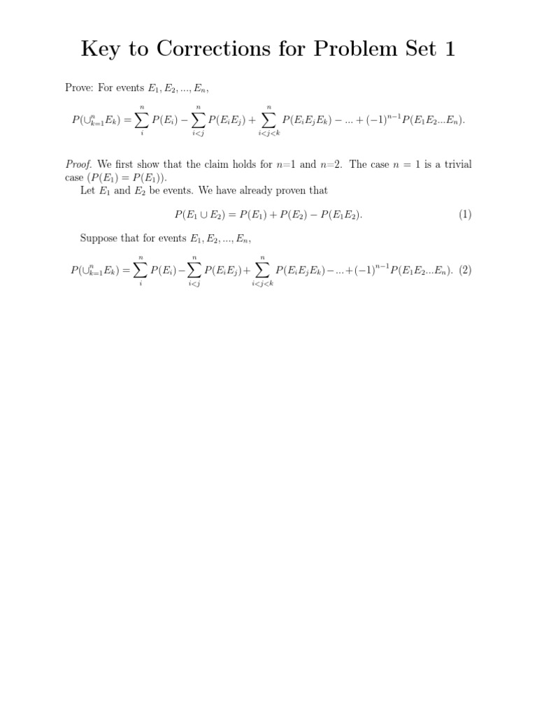 Key To Corrections - Problem Set 1 | PDF | Mathematical Logic ...