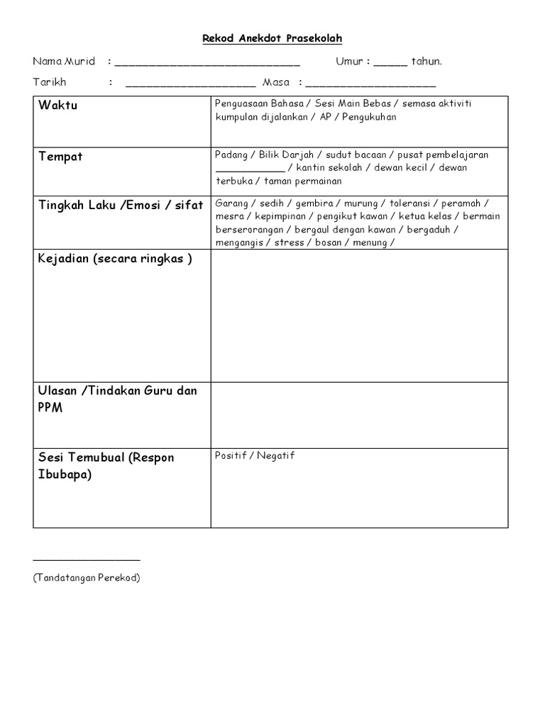 Borang Rekod Anekdot | PDF