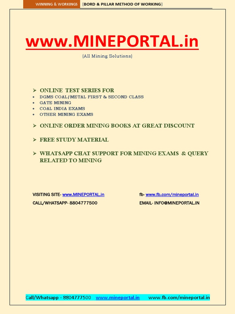 Bord and Pillar Method of Working | PDF | Mining | Coal Mining