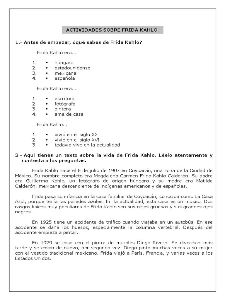 Actividades educativas sobre Frida Kahlo | PDF | Pinturas | México