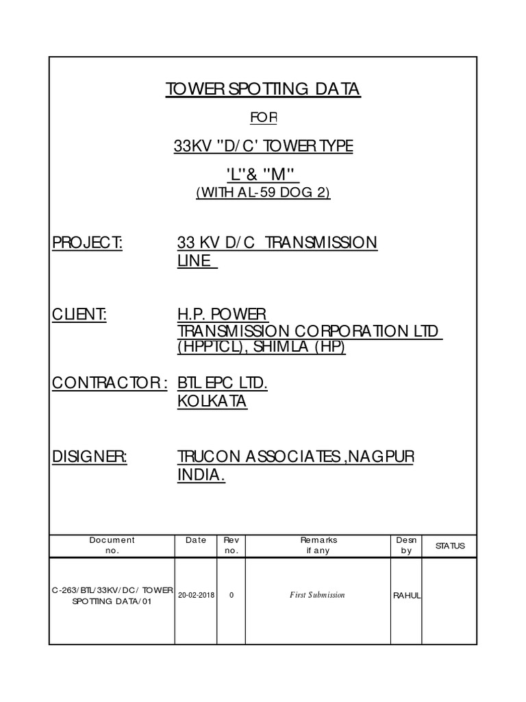Tower Spotting Data For 33kV DC Tower Type L & M | PDF | Electromagnetism | Electricity