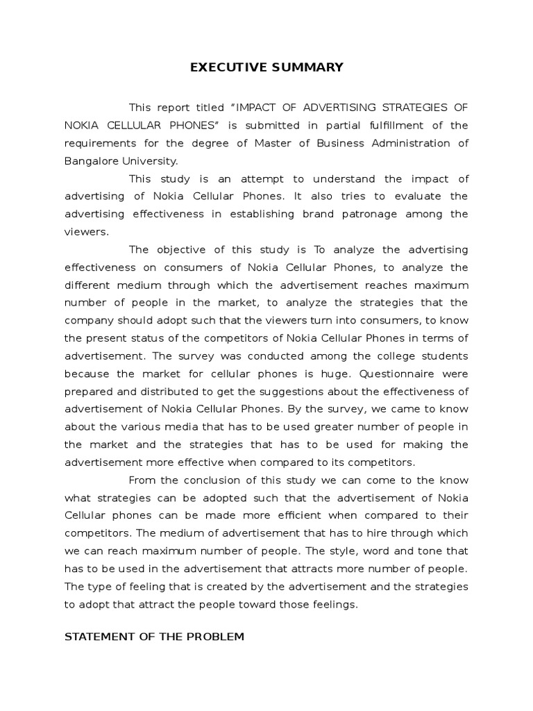 Executive Summary: Statement of The Problem | PDF | Sampling ...