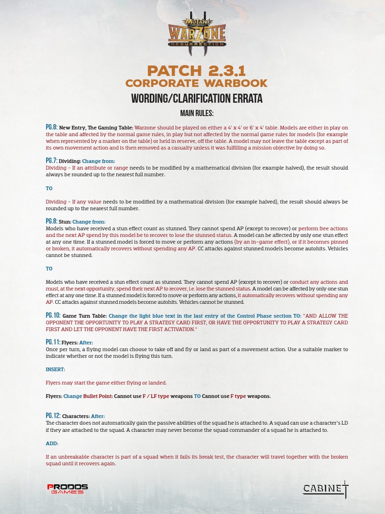 Warzone 2 3 1 Corporate Warbook Errata | PDF | Infantry | Wars & Military