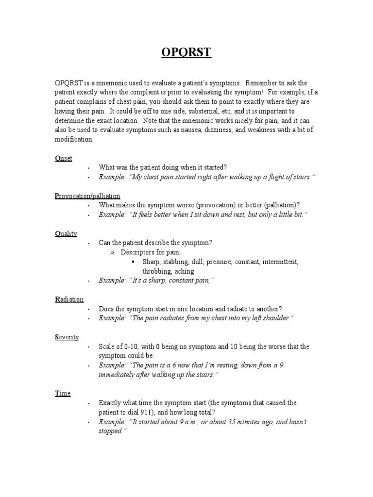 Opqrst Sample | PDF | Pain | Symptoms And Signs
