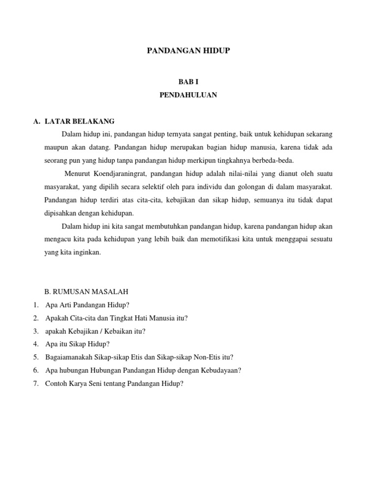 Definisi dan Contoh Pandangan Hidup | PDF