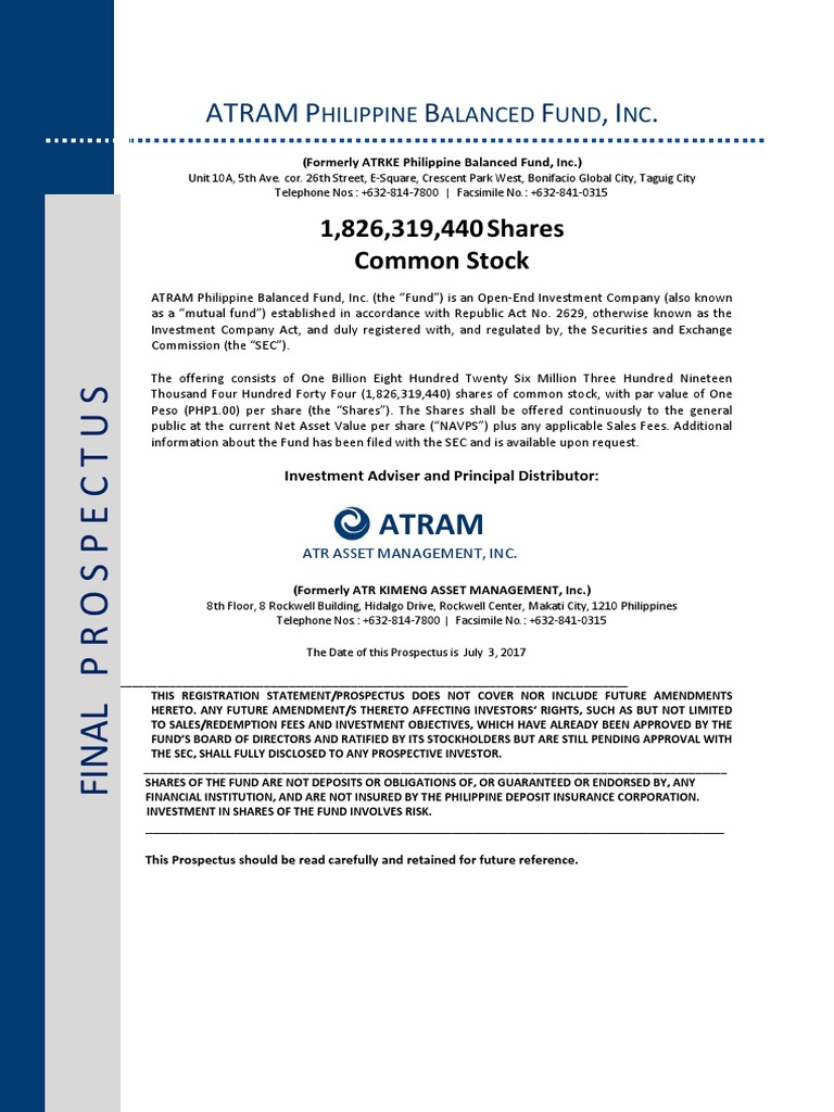 FINAL PROSPECTUS - ATRAM Philippine Balanced Fund (Updated 2.12.18 ...
