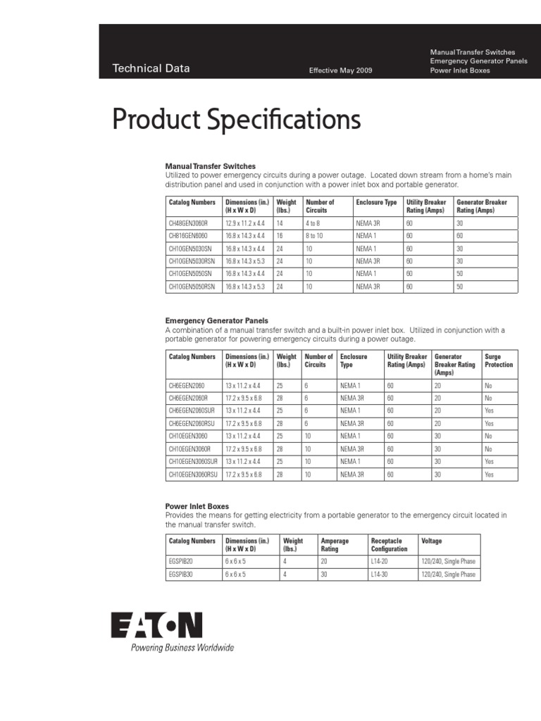 Eaton Specsheet | PDF | Electronics | Power (Physics)