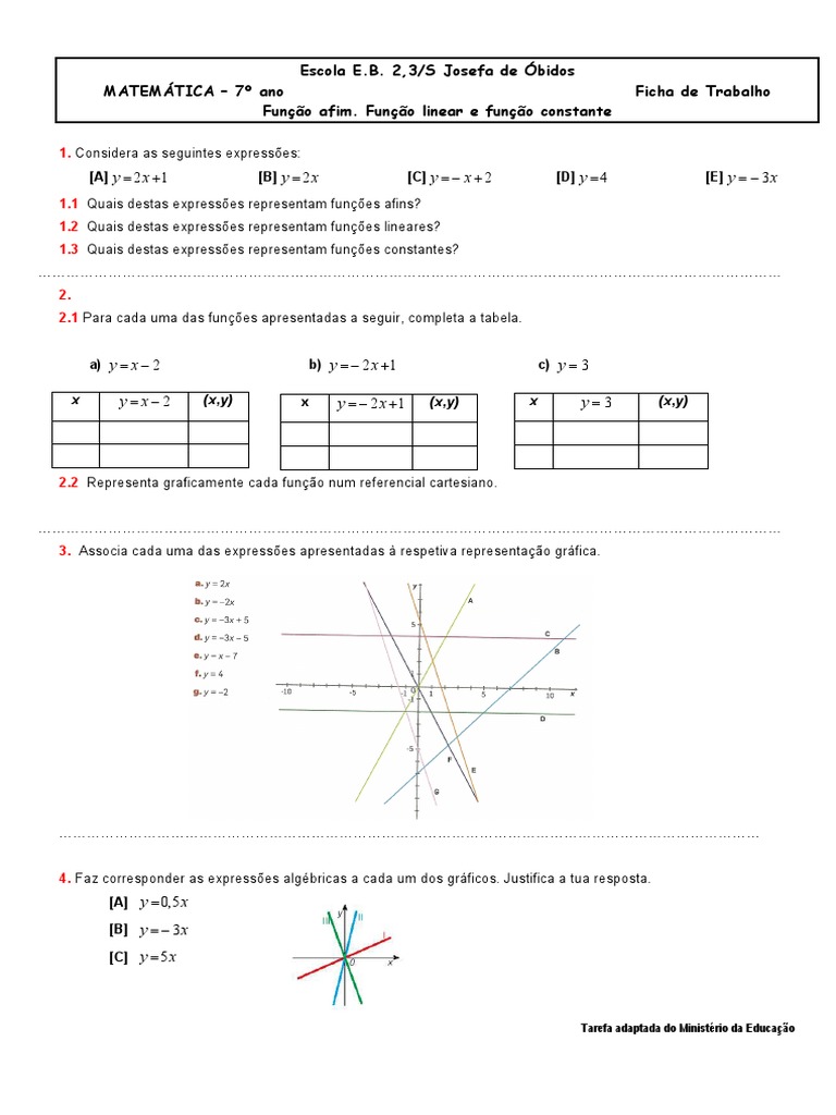 Ficha Sobre Funcao Afim Linear E Constante