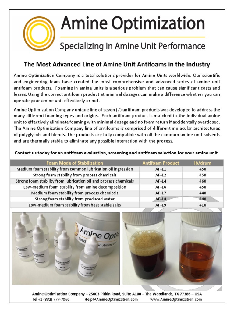 Advanced Amine Unit Antifoams Solutions | PDF | Amine | Foam