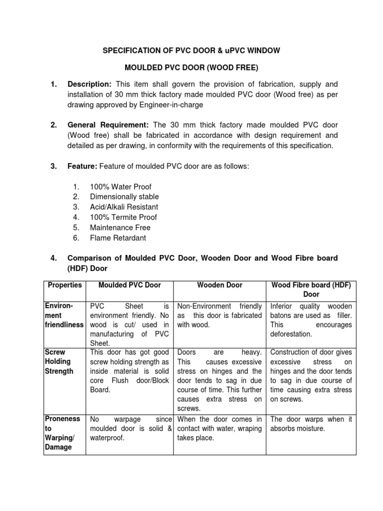 Specification For PVC Door & UPVC - Window | PDF | Door | Polyvinyl ...