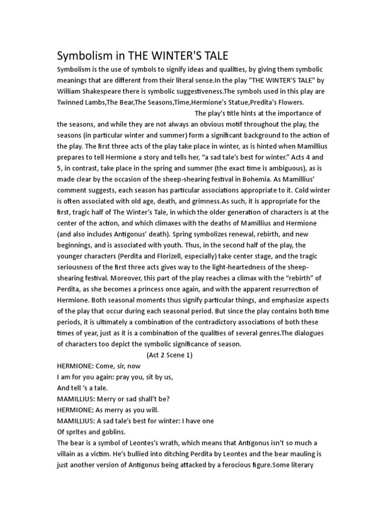 Symbolism in THE WINTER'S TALE | PDF | Religion And Belief