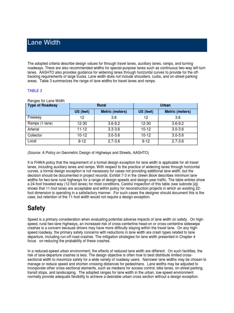 Lane Width | PDF | Lane | Controlled Access Highway