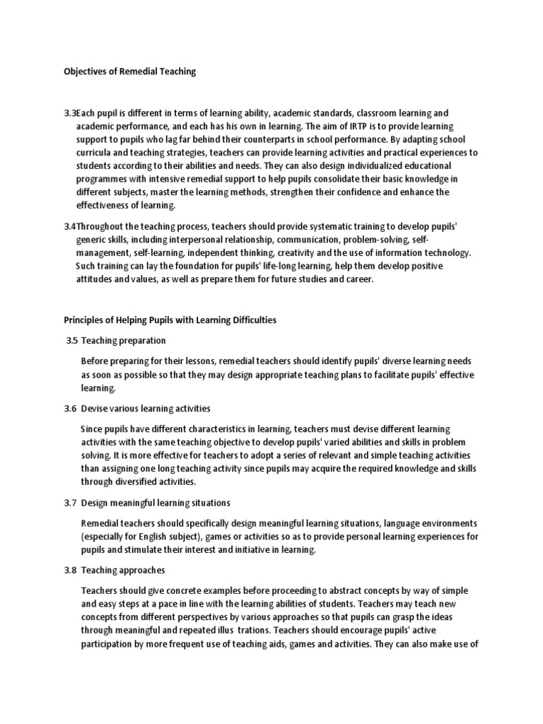 Objectives of Remedial Teaching | PDF | Individualized Education ...