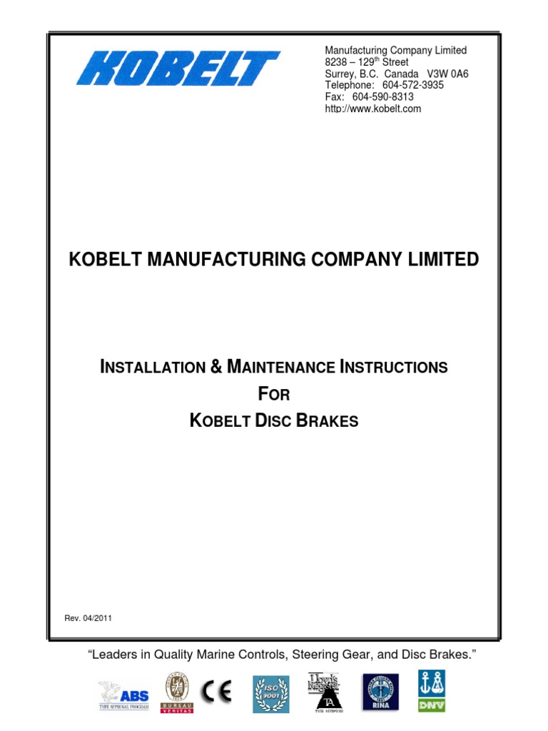 Kobelt Installation Maintenance For Disc Brakes | PDF | Brake | Actuator